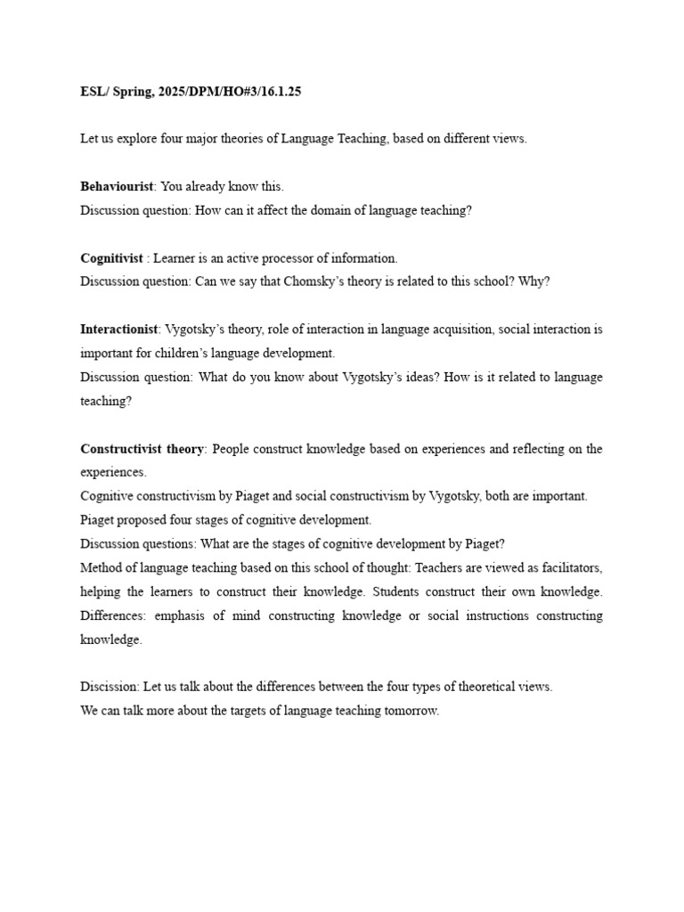 Four Theories of Language Teaching | PDF