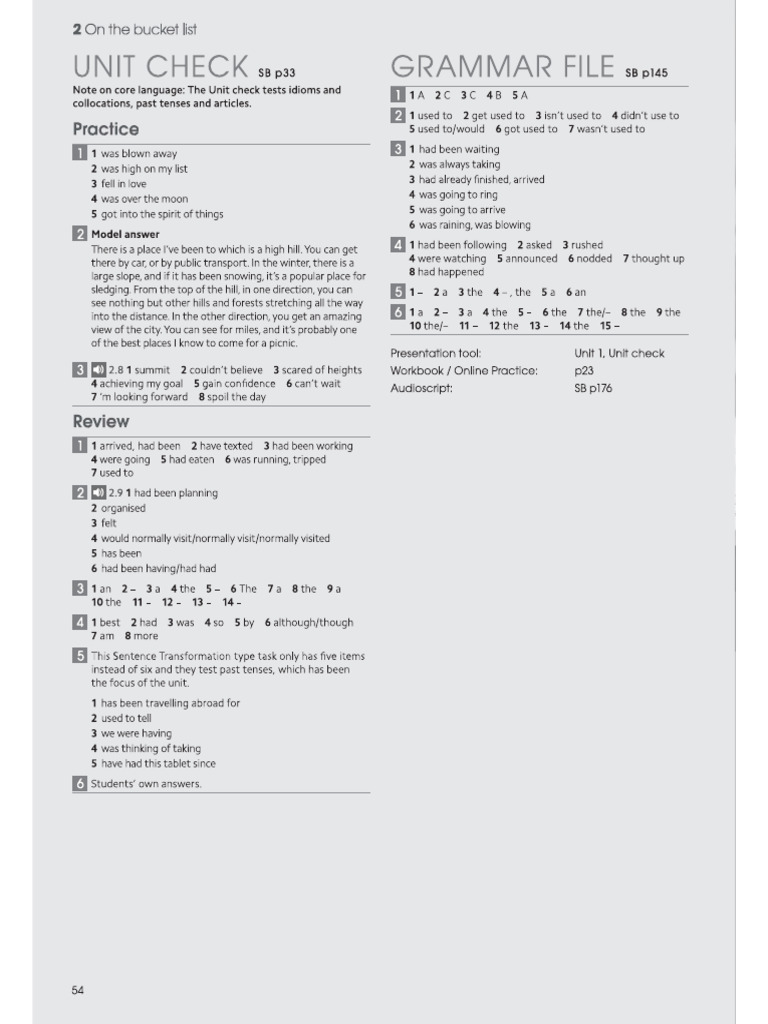 Unit Check Gold Experience Unit 2 | PDF