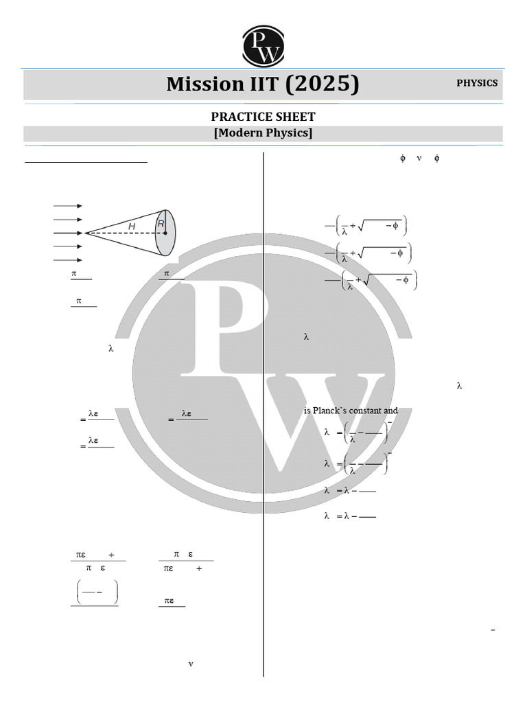 Modern Physics - Practice Sheet - Mission IIT 2025 | PDF ...
