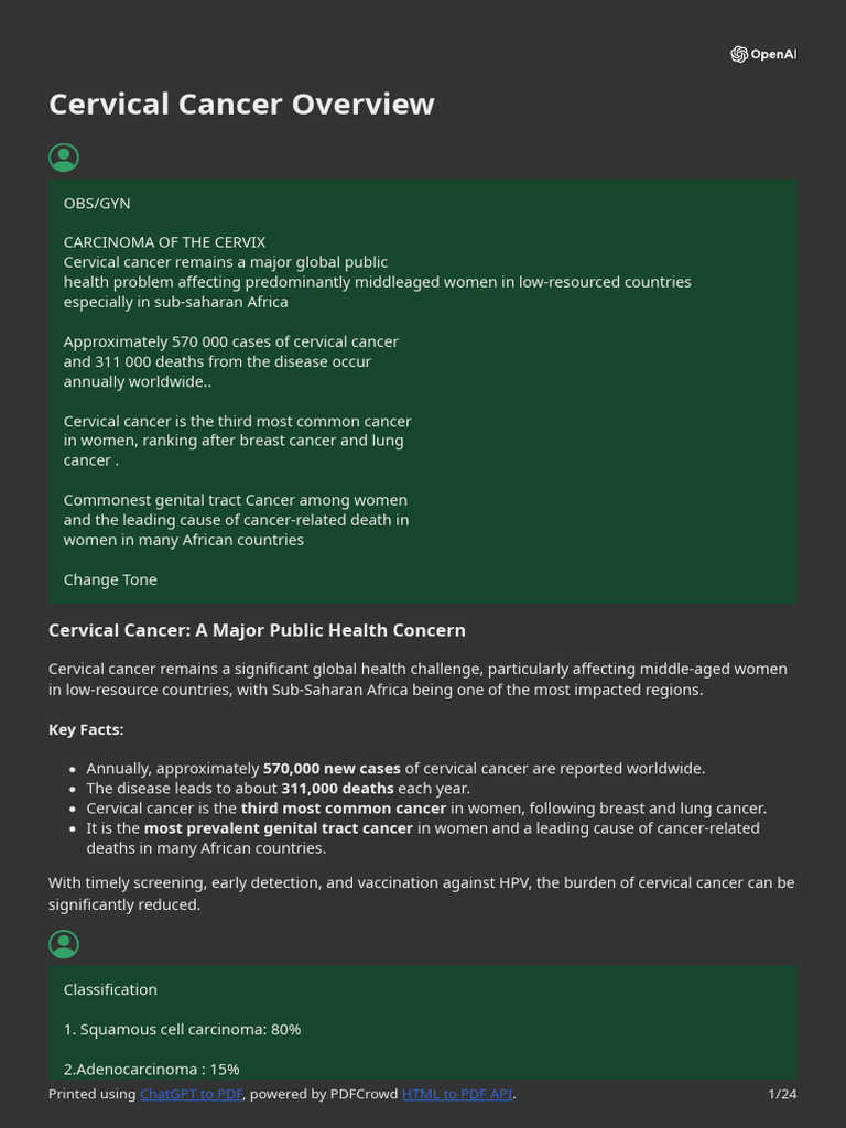 Cervical Cancer: Causes, Types, and Risks | PDF | Cervical Cancer ...