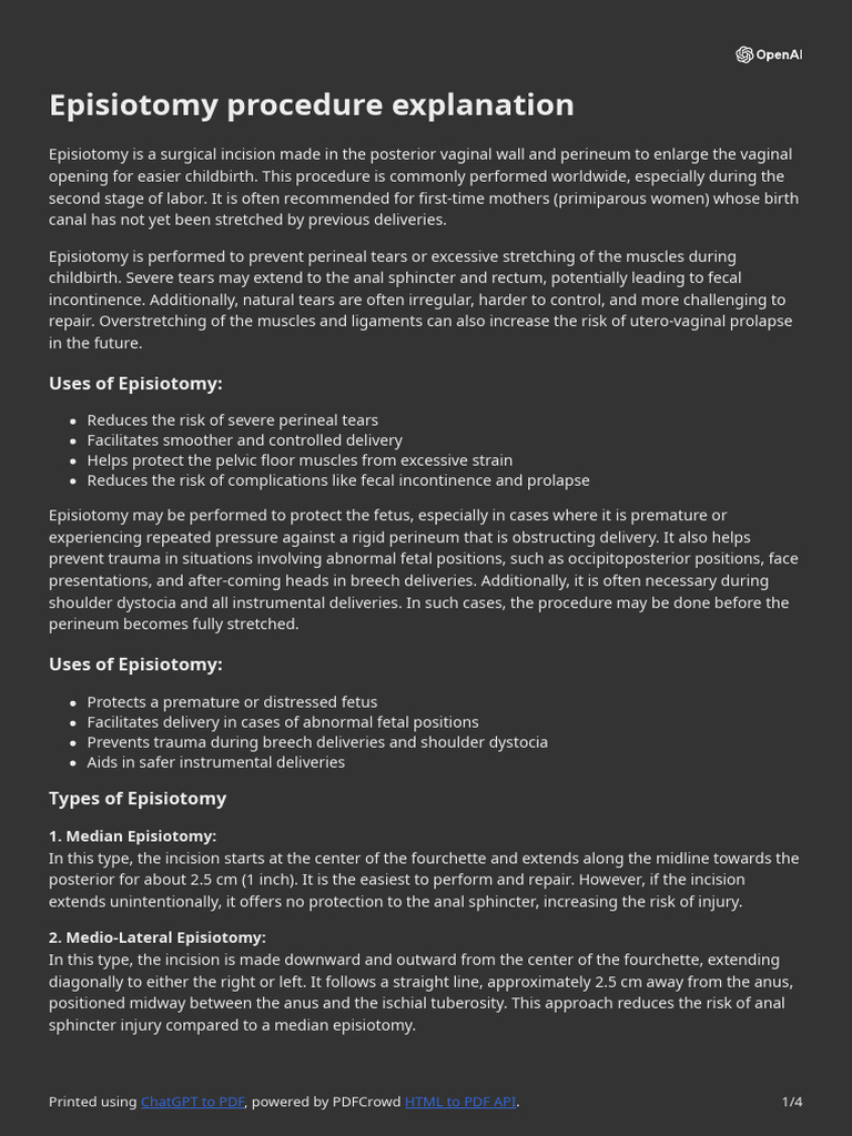 Episiotomy Procedure Explanation | PDF | Childbirth | Medical Specialties
