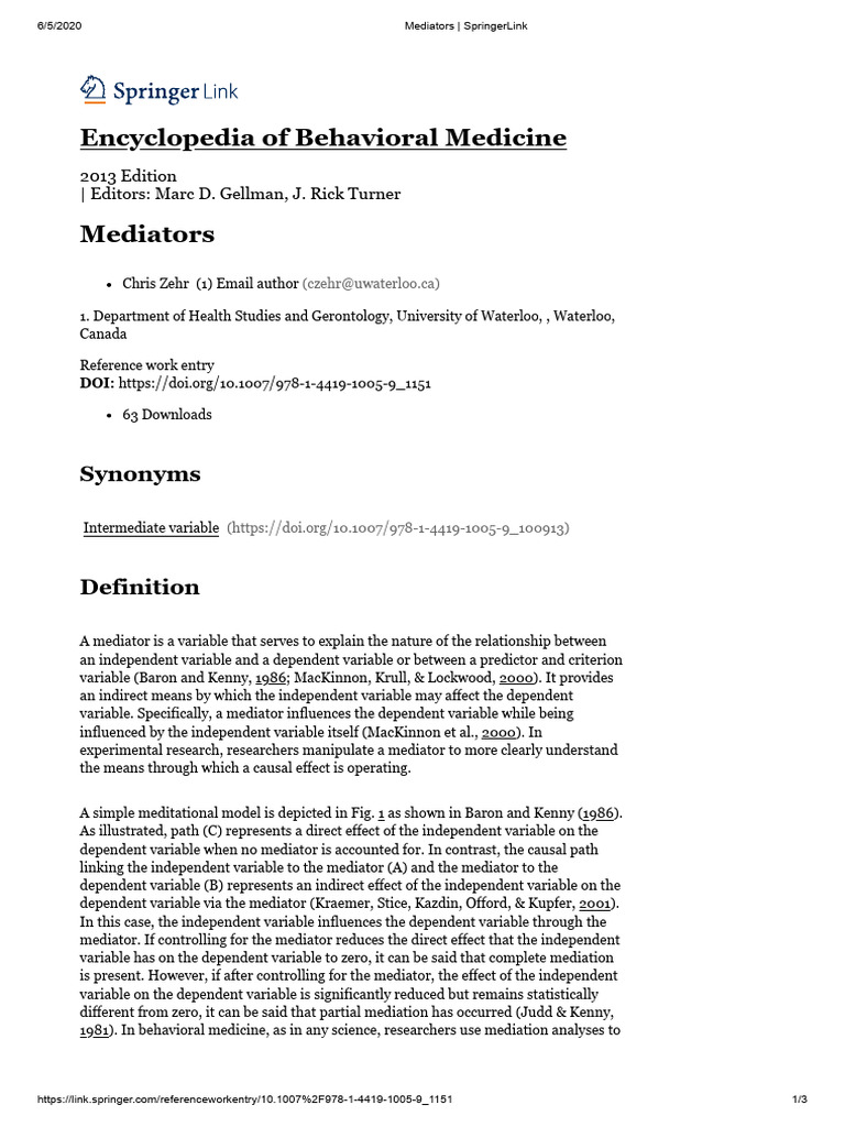 Mediators - SpringerLink | PDF | Psychology