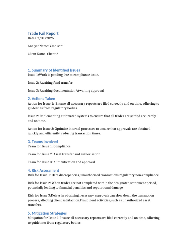 Trade Fail Report Template | PDF | Regulatory Compliance | Risk