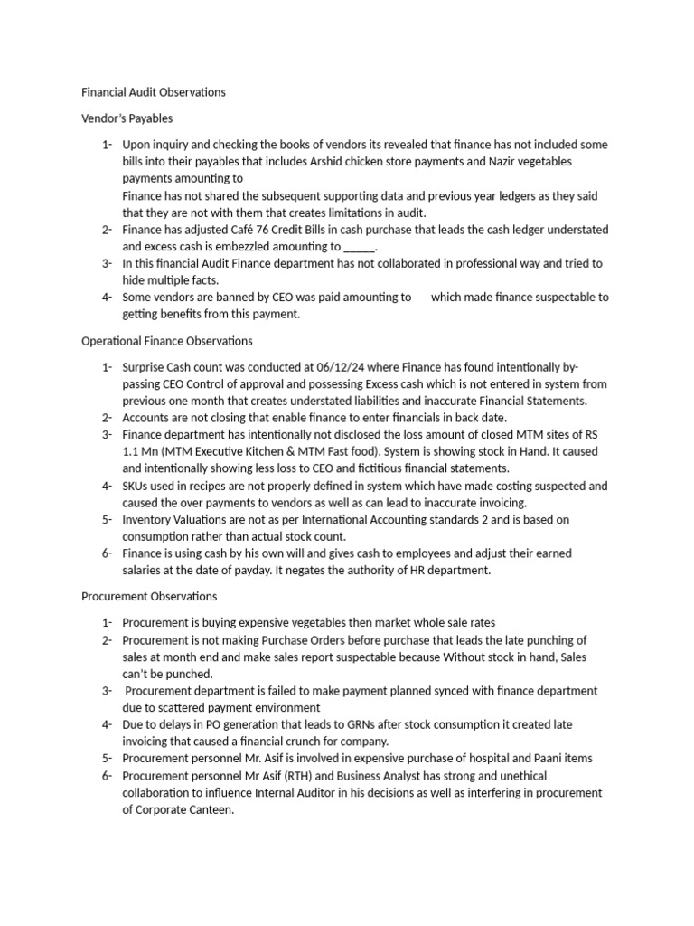 Financial Audit and Procurement Issues | PDF | Accounts Payable | Business