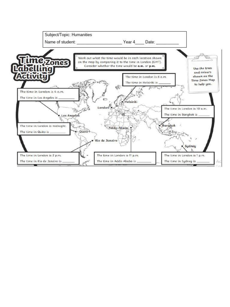 Year5-Time Zones Worksheet | PDF