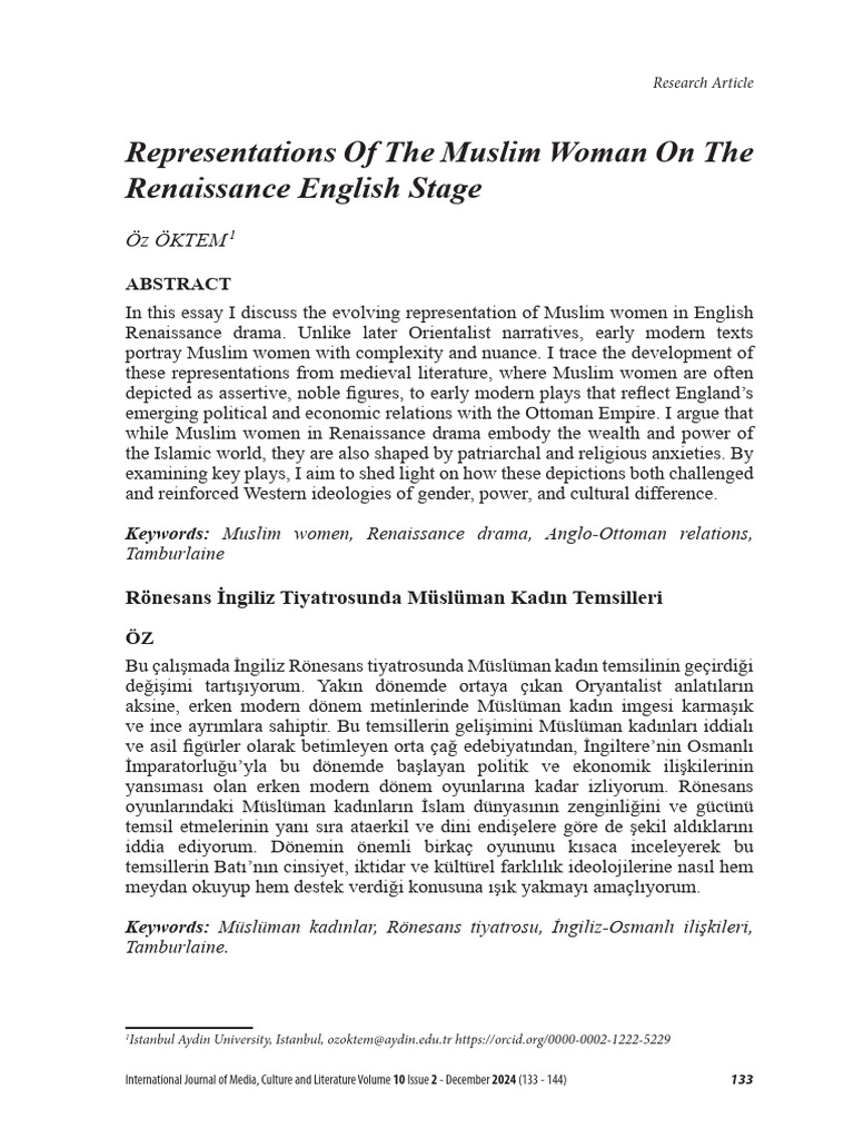 REPRESENTATIONS OF THE MUSLIM WOMAN ON THE ENGLISH RENAISSANCE STAGE[#1567697]-4289859 | PDF ...