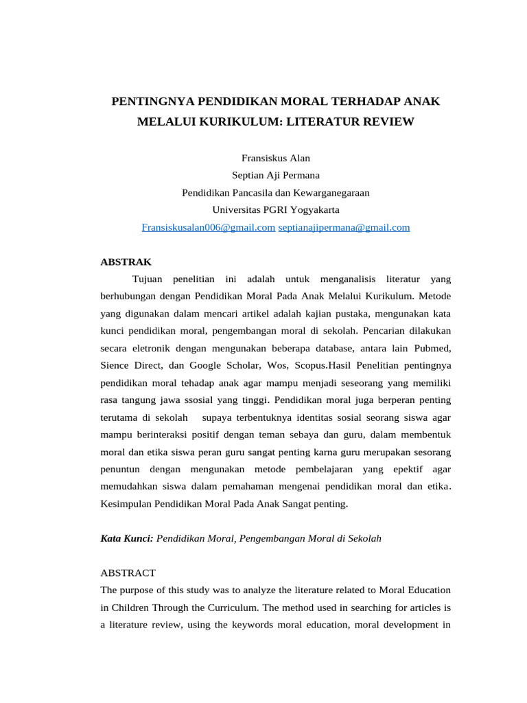 Pentingnya Pendidikan Moral Terhadap Anak Melalui Kurikulum | PDF