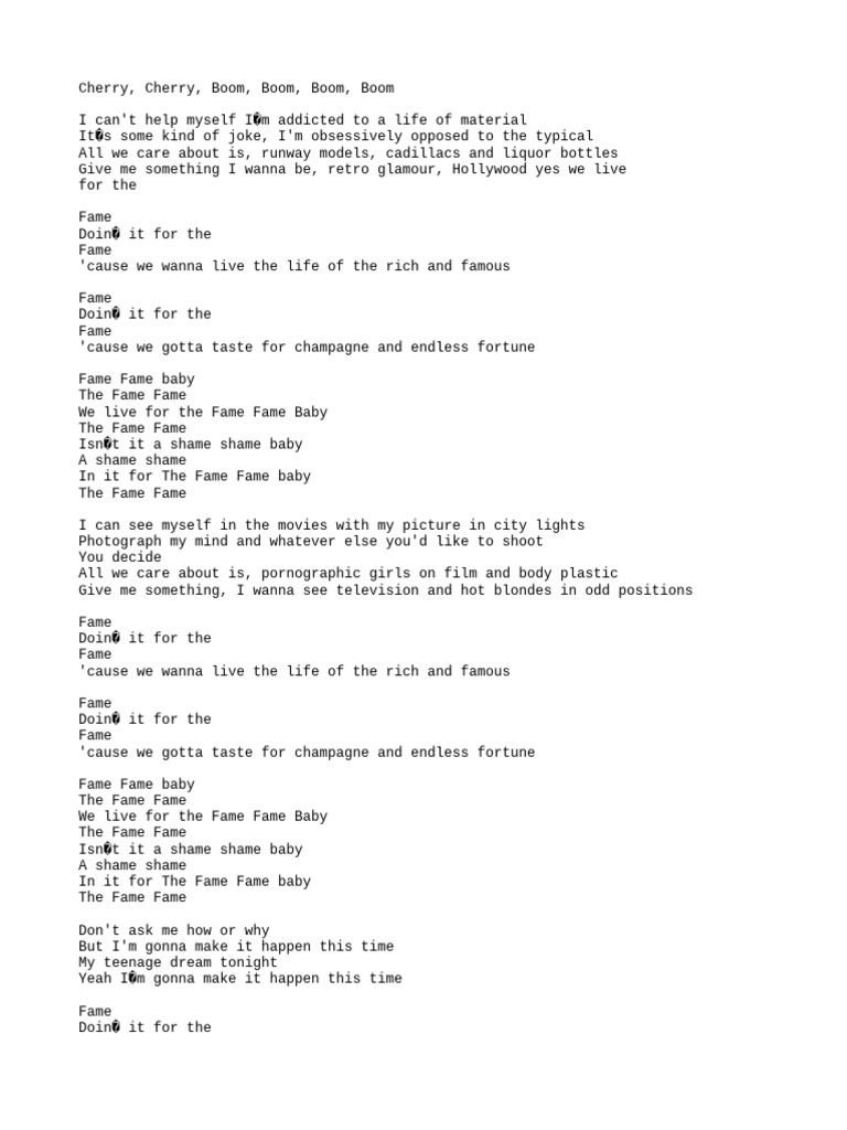 Lady Gaga 'The Fame' Lyrics | PDF