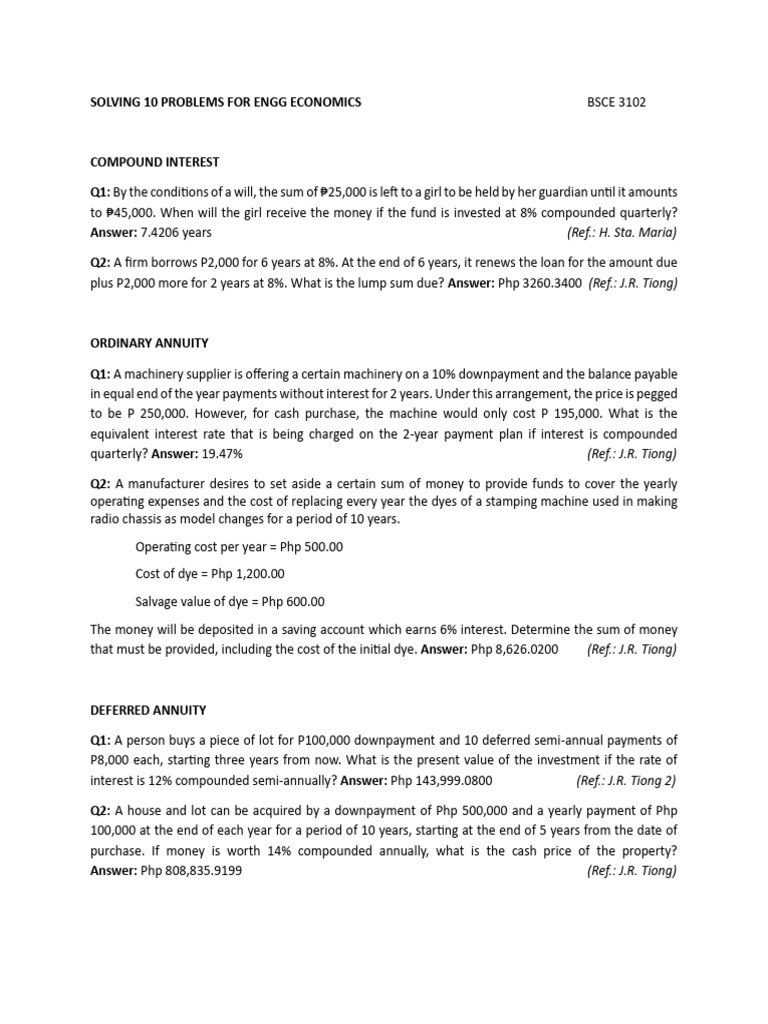 10 Problems - Interest and Annuity | PDF | Interest | Present Value