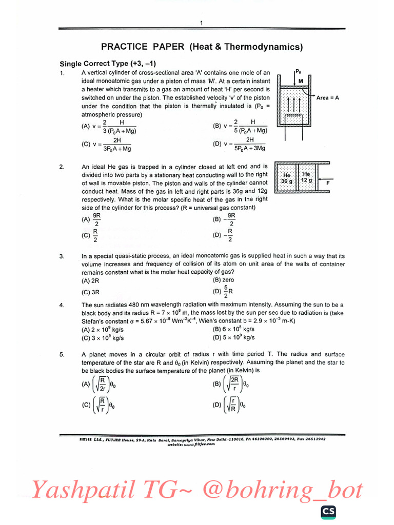 PRACTICE PAPER (Heat & Thermodynamics) | PDF