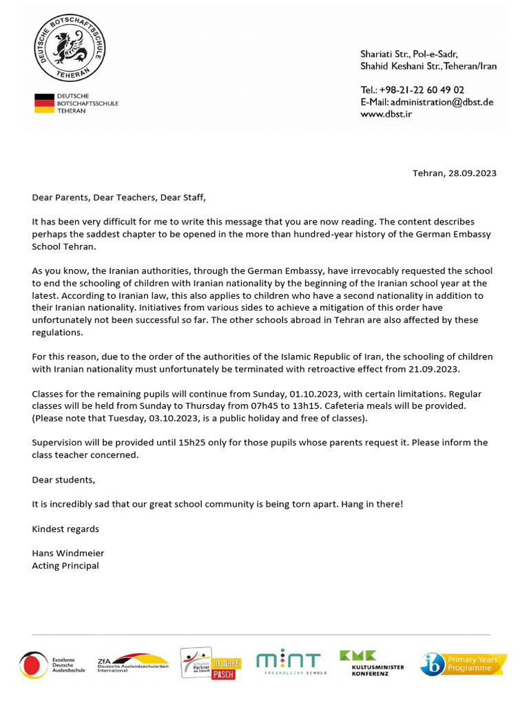 Letter To All Parents, Teachers and Staff | PDF