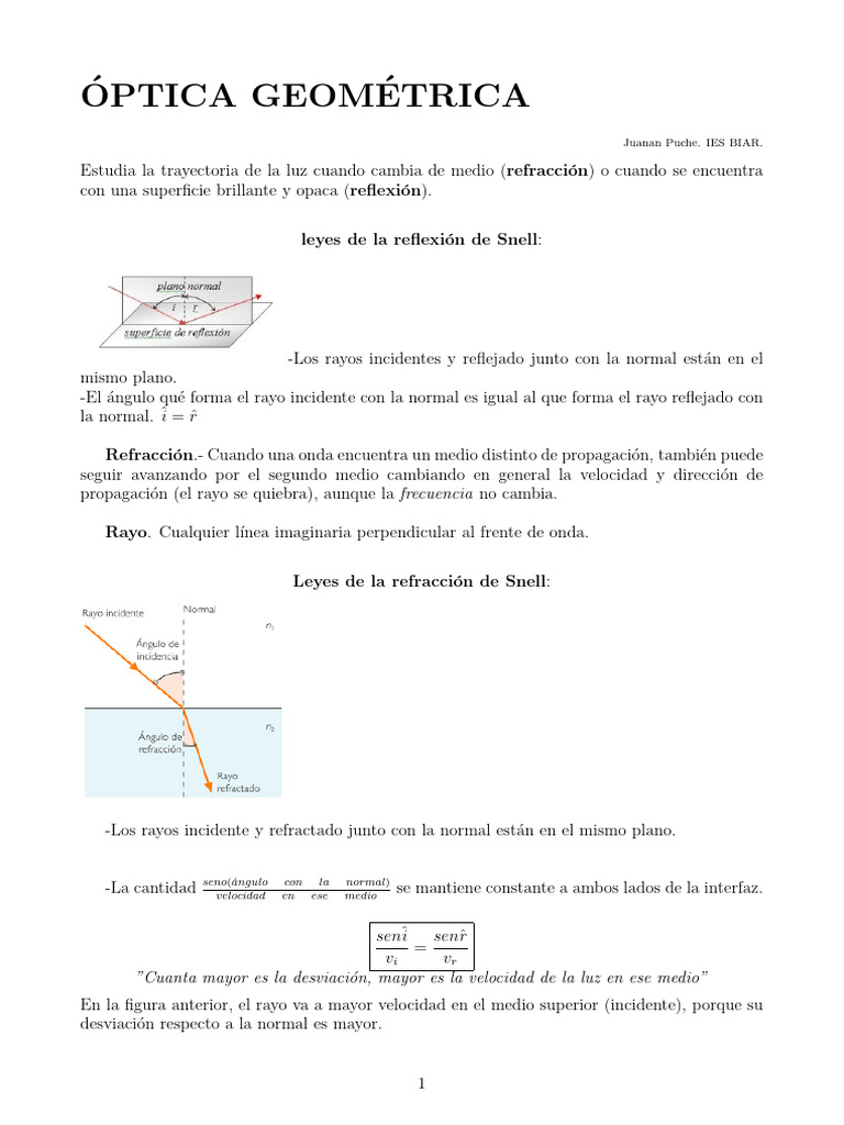 Optica geometricaII | PDF | Refracción | Óptica