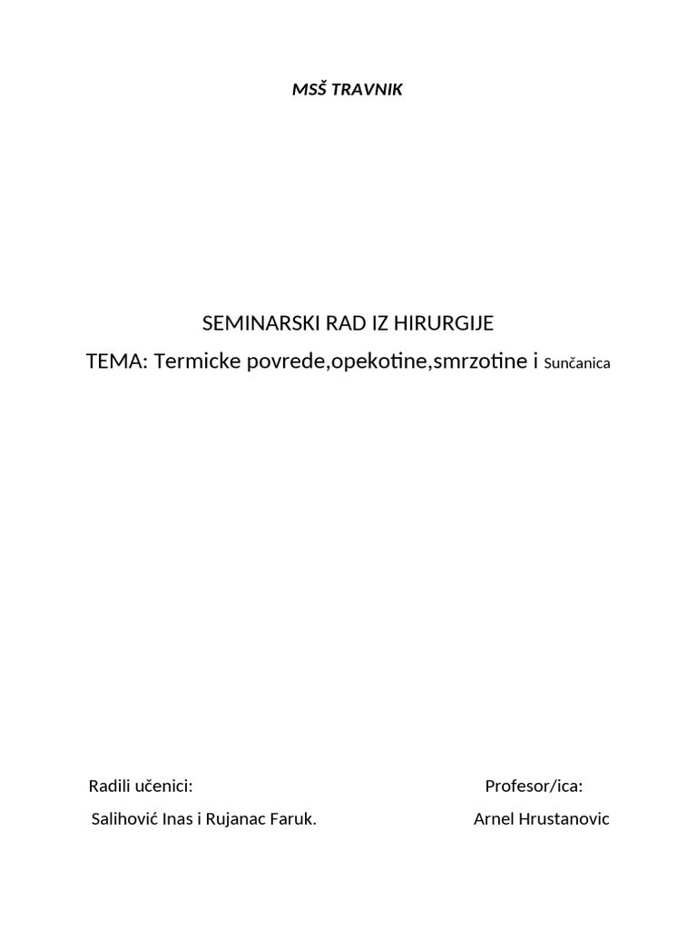 Seminarski Rad Iz Hirurgije | PDF