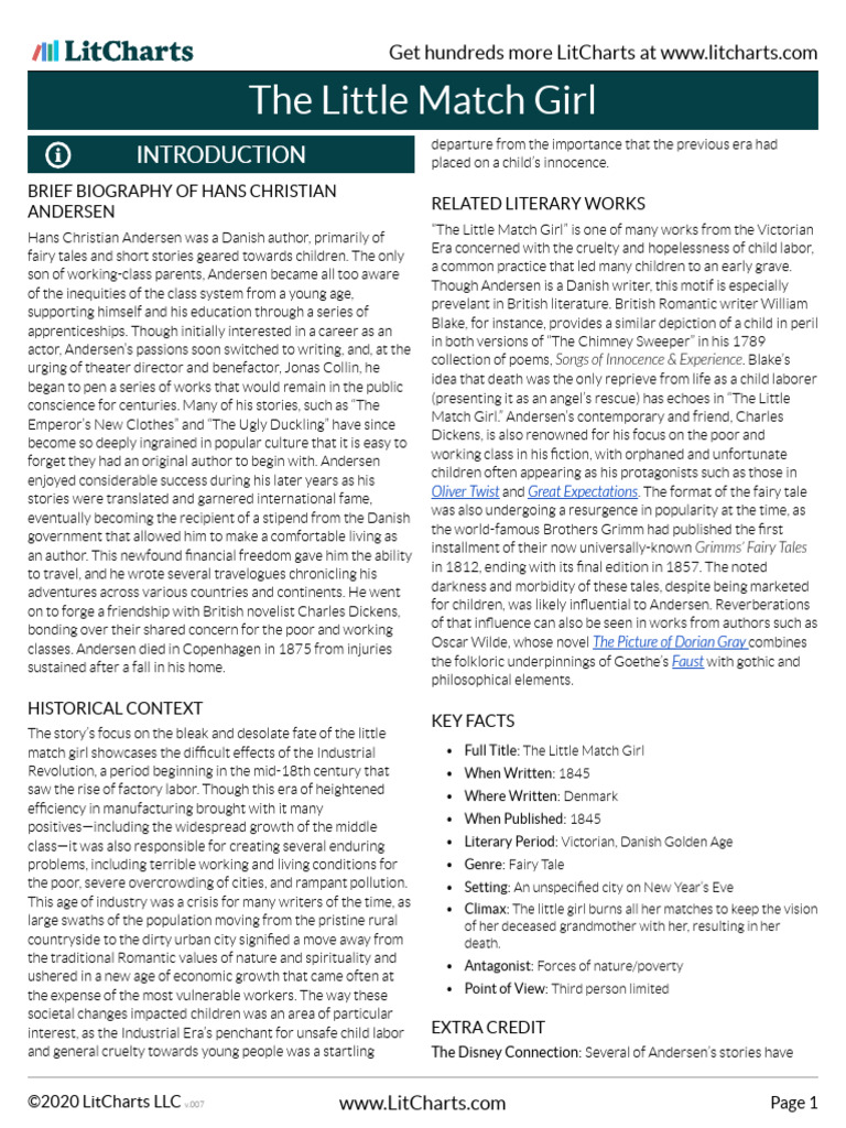 The Little Match Girl LitChart | PDF | Fairy Tales | Love