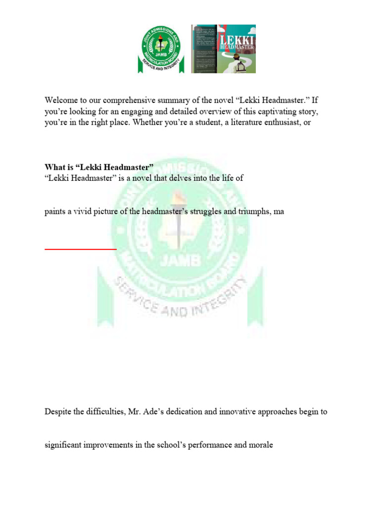 Official The Lekki Headmaster | PDF | Psychological Resilience | Leadership