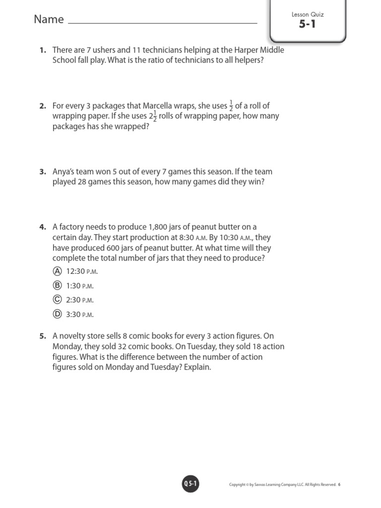 5-1 - Printable Lesson Quiz | PDF