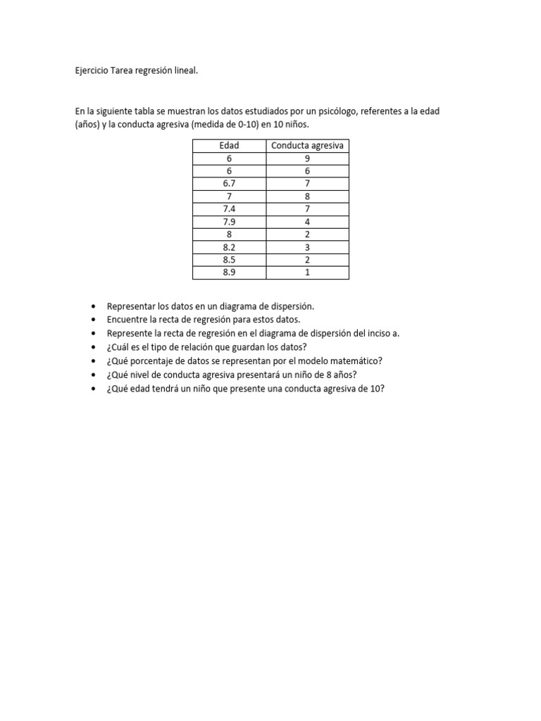 Ejercicio 3 Tarea Regresión Lineal | PDF