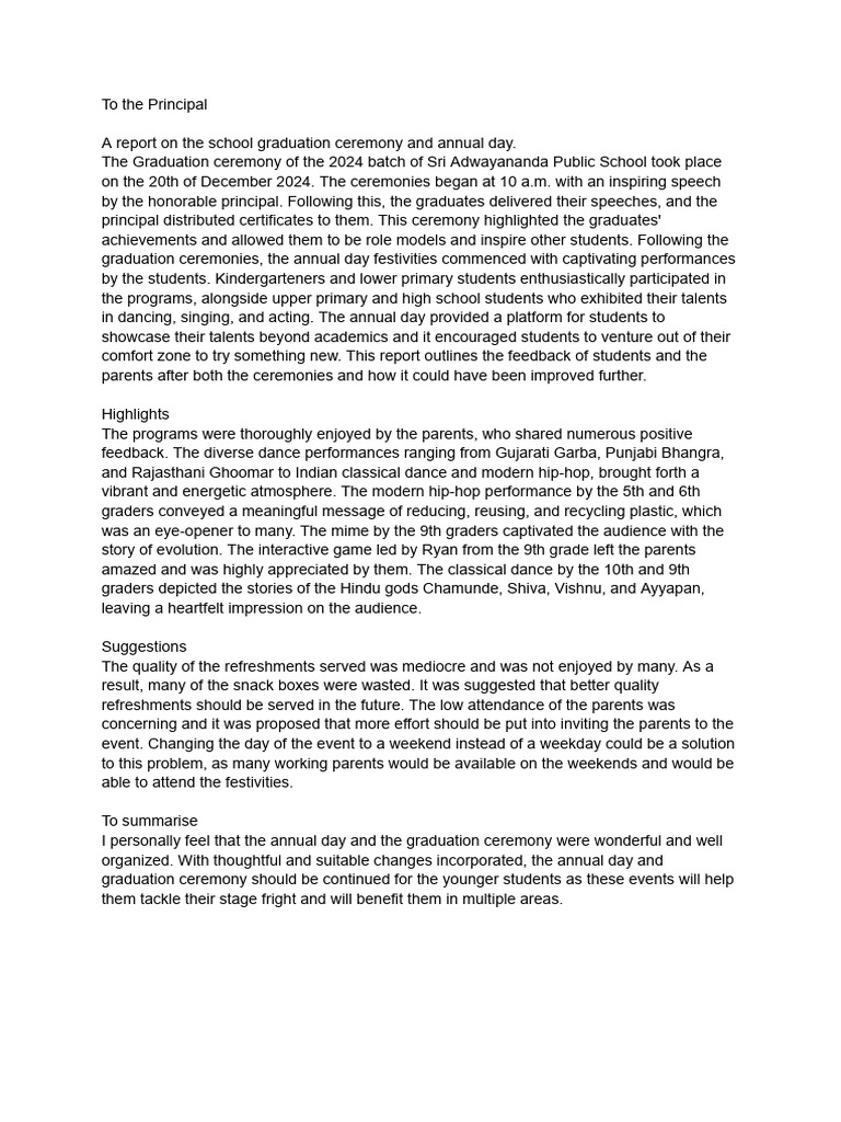 2024 Graduation and Annual Day Report | PDF
