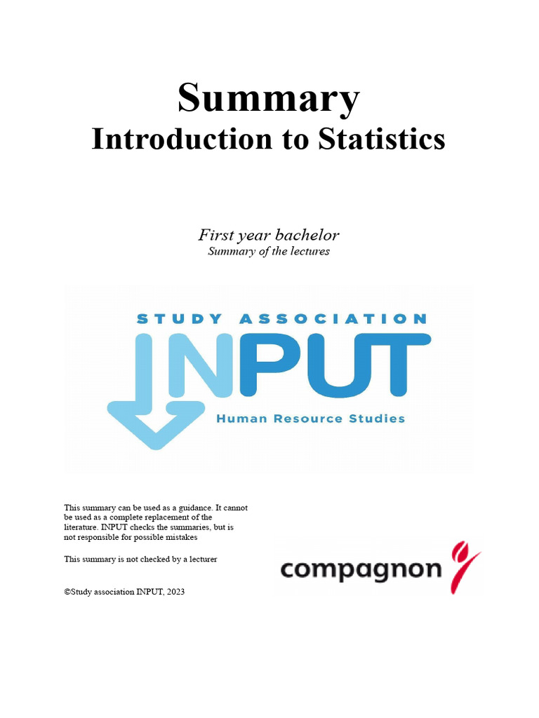 Summary - Introduction To Statistics | PDF | P Value | Standard Deviation