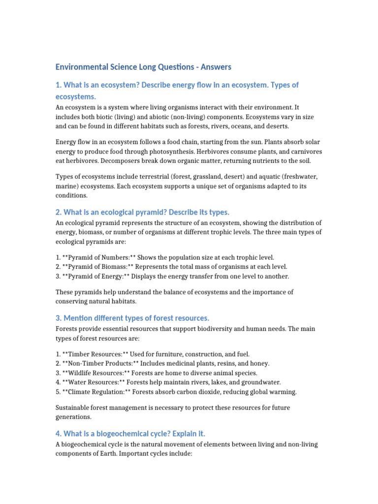 Environmental Science Q&A Guide | PDF | Ecosystem | Ecology