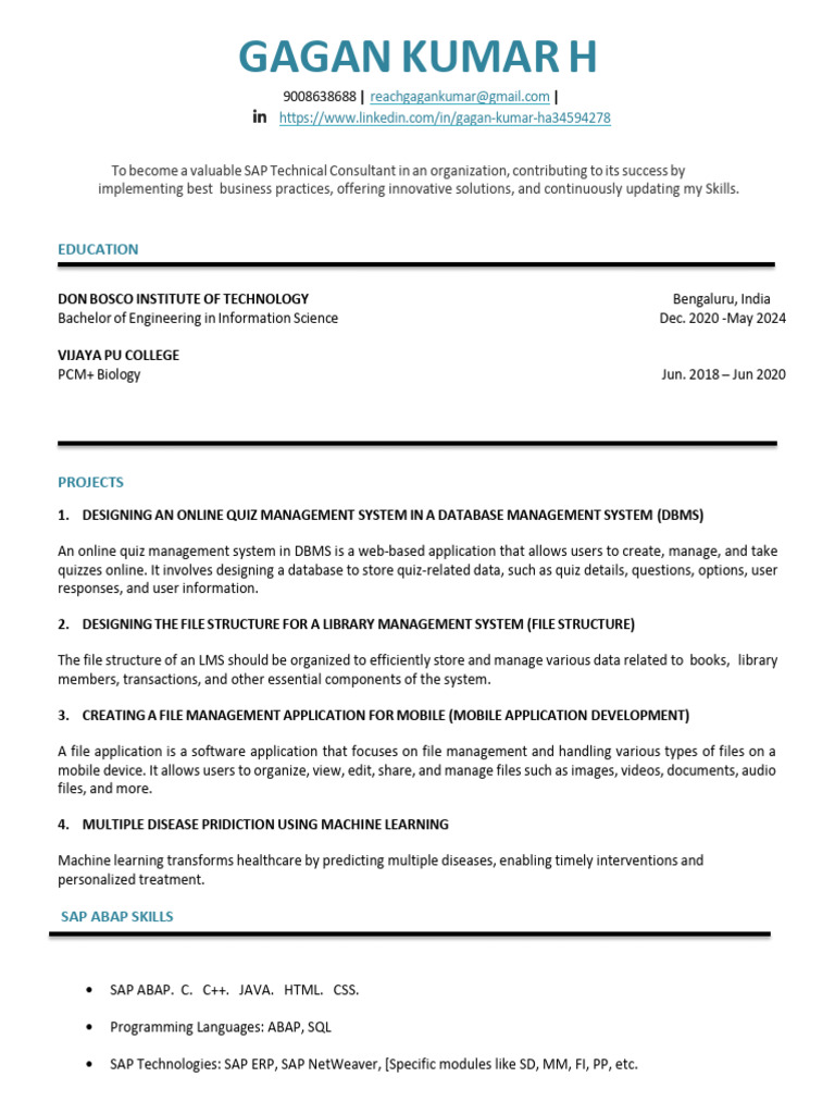 GAGAN_RESUME | PDF | Databases | Data Management