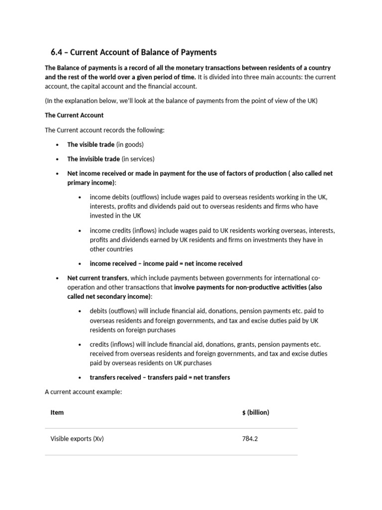 Current Account of Balance of Payments | PDF | Government Budget ...