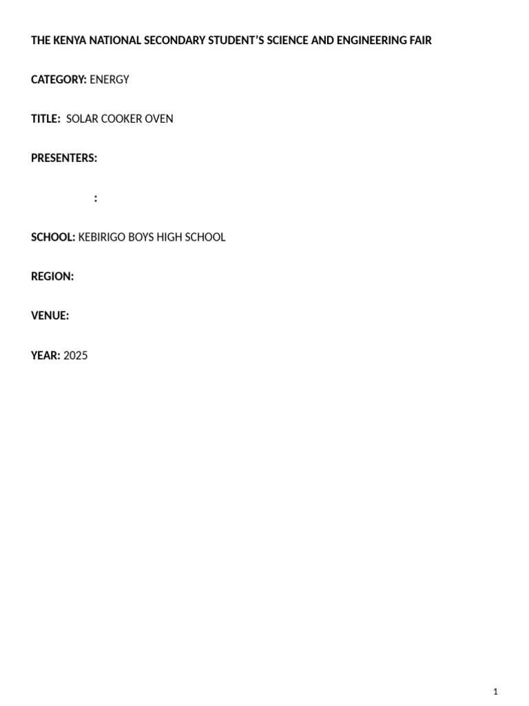 Solar Cooker Oven KBHS@2025 | PDF | Energy Development | Solar Energy