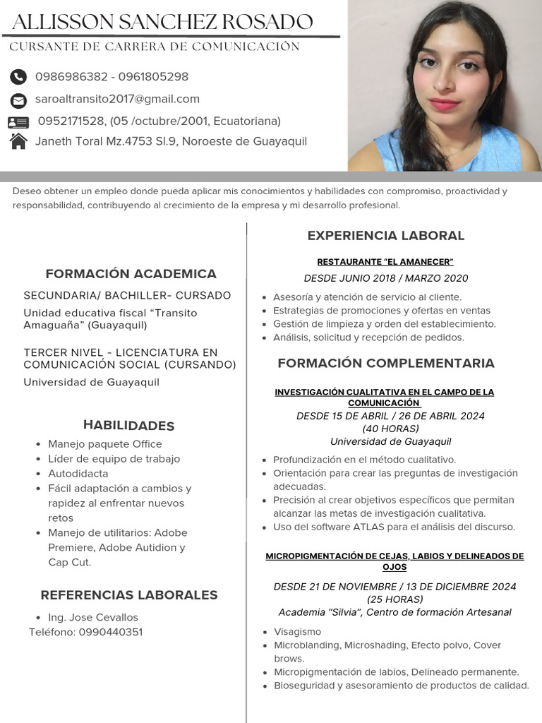 Hoja de Vida - Allisson Sánchez Rosado | PDF