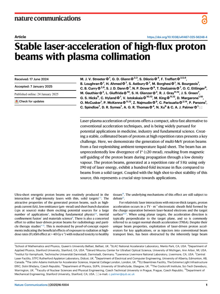 Stable Laser-Acceleration of High - Ux Proton Beams With Plasma Collimation | PDF | Electron | Laser