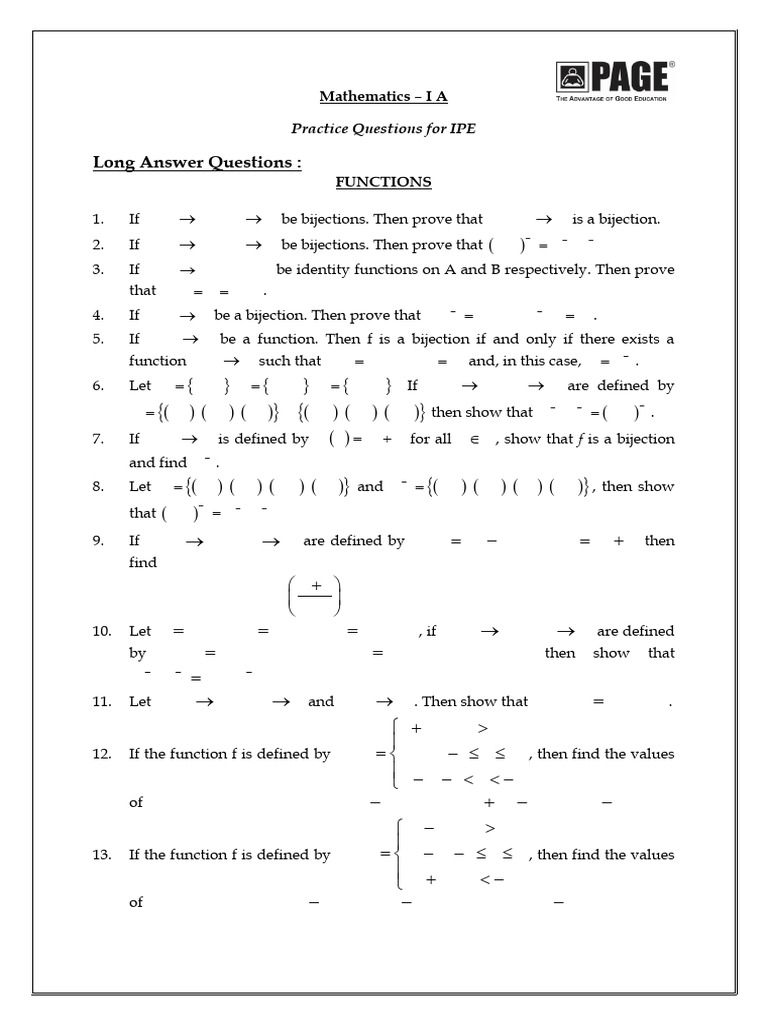 Functions, Induction, Matrices Practice | PDF | Line (Geometry ...