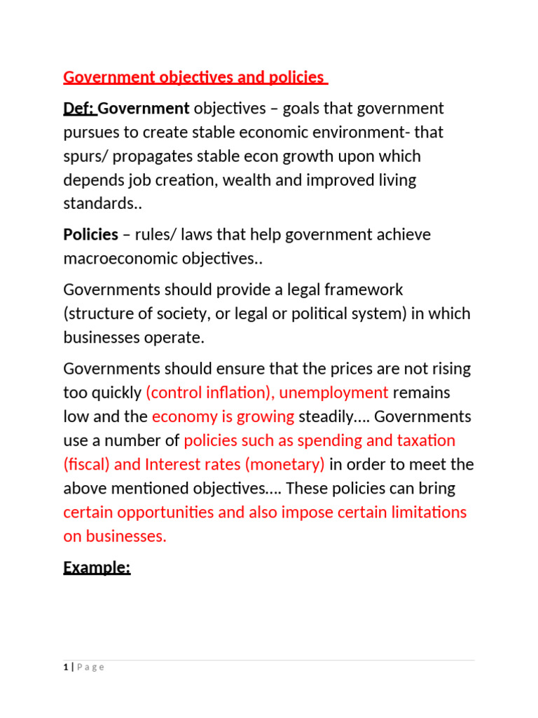 Government Objectives and Policies | PDF | Taxes | Interest