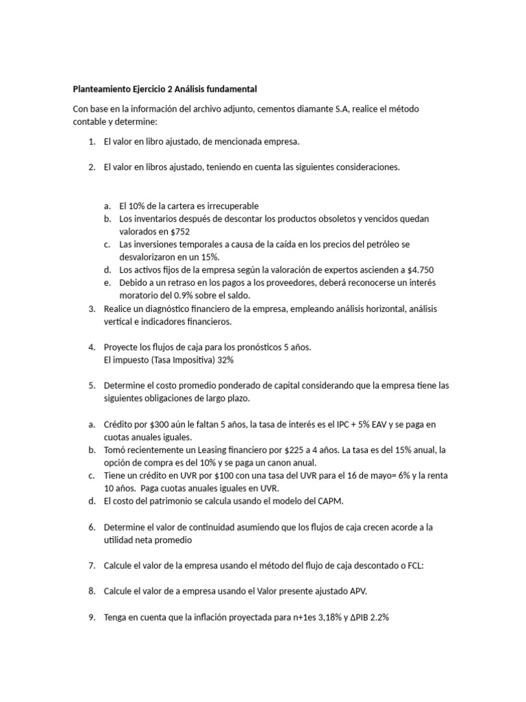 3A-Planteamiento Ejercicio 2 Análisis Fundamental | PDF | Flujo de caja ...