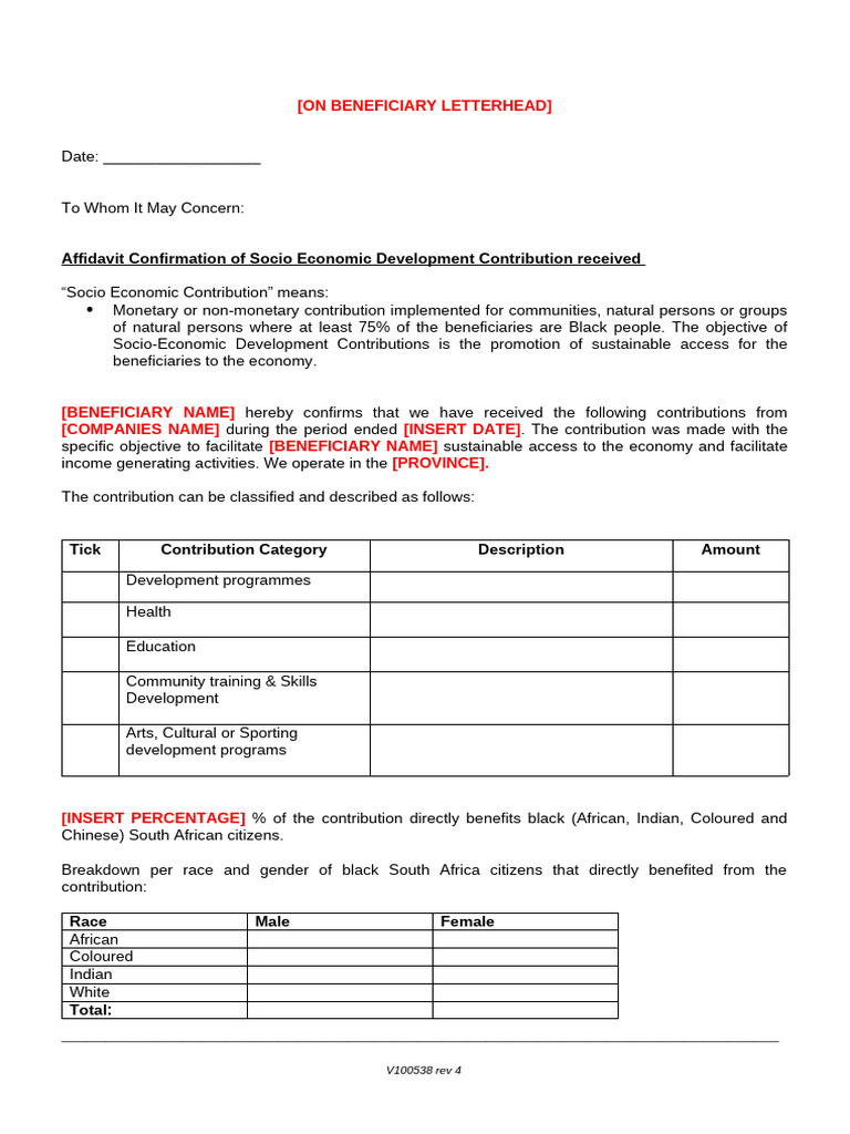 Socio-Economic Development Affidavit | PDF | Affidavit | Economies