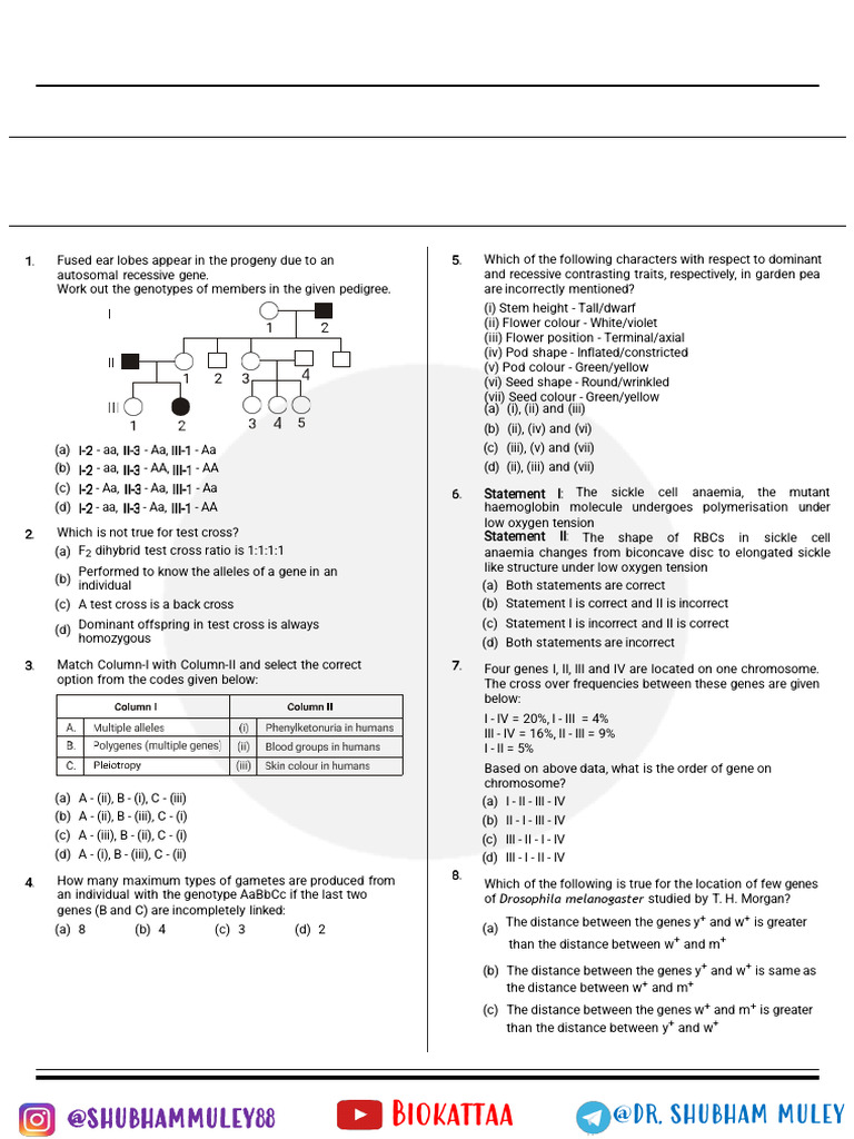 Genetics 50 MOST EXPECTED MCQS | PDF | Dominance (Genetics) | Genetic ...