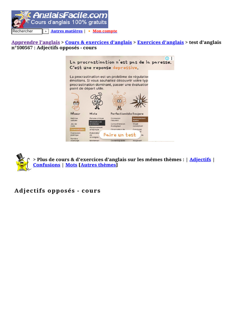 Adjectifs Opposés-Anglais | PDF | Linguistique | Langues