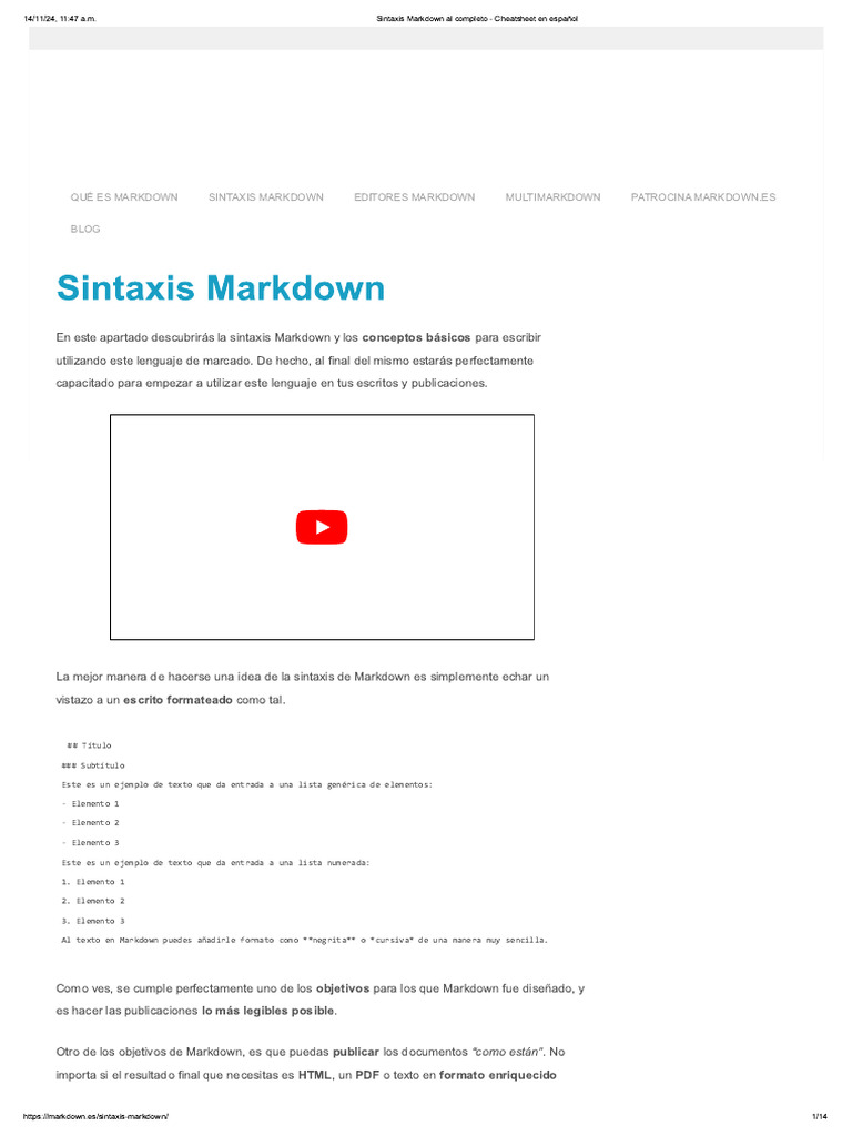 Sintaxis Markdown Al Completo - Cheatsheet en Español | PDF