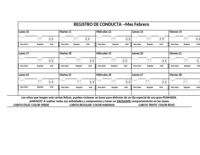 Registro de Conducta Infantil Febrero | PDF