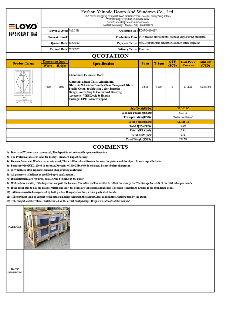 Aluminium Casement Door Quotation | PDF | Fee