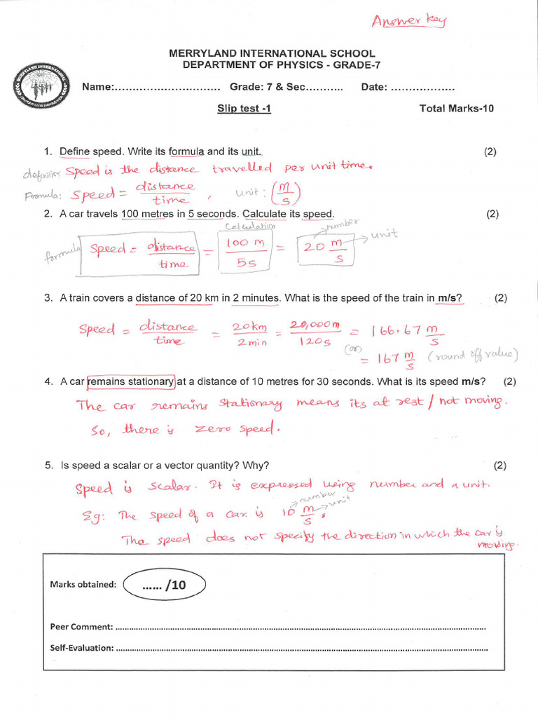 Slip Test 1 Answer Key | PDF