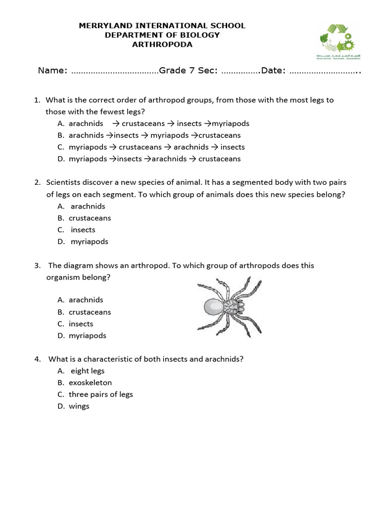 Arthropoda Worksheet Qs | PDF | Crustacean | Paleozoic First Appearances