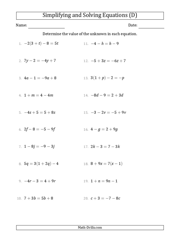 Algebra Linear Equations Combining Terms Solving 004qp.1614301722 | PDF