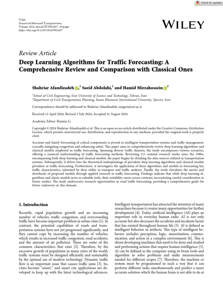Afandizadeh Et Al. - 2024 - Deep Learning Algorithms For Traffic ...