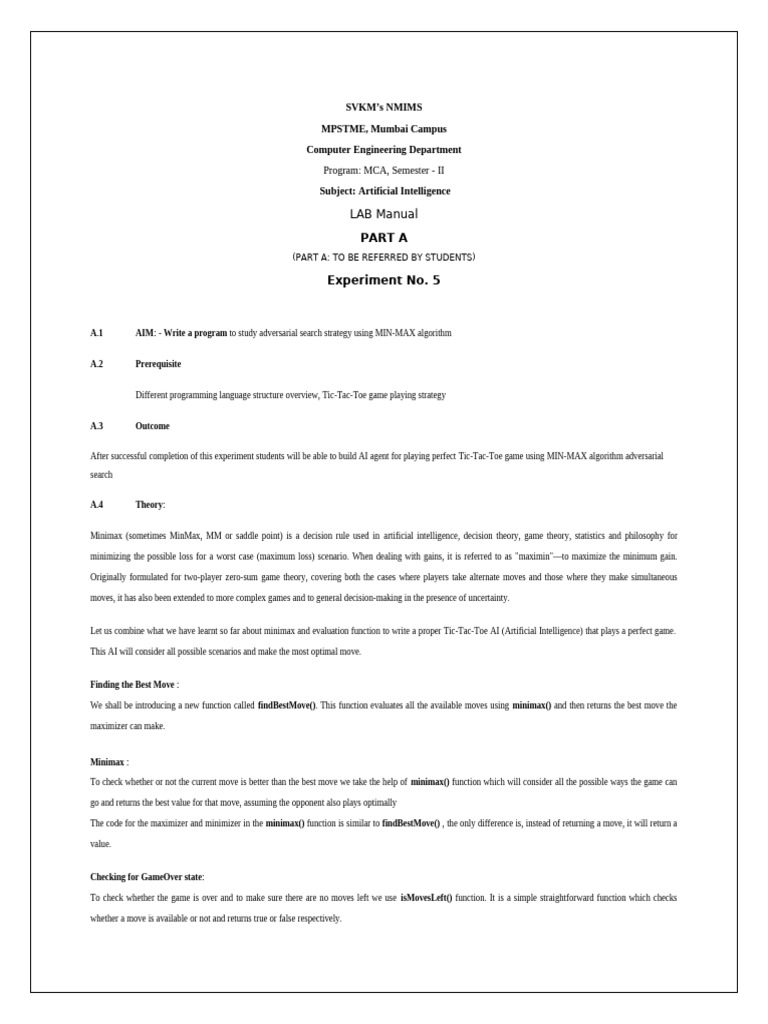 Experiment 5 - Adversarial Searching | PDF | Applied Mathematics ...