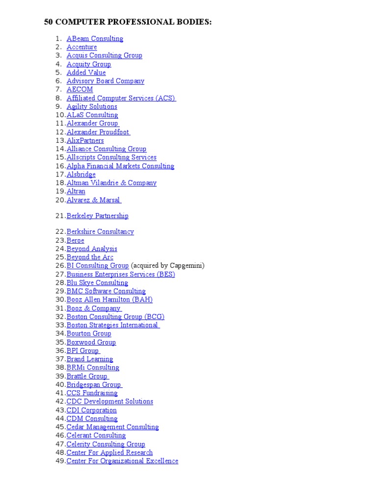 50 Computer Professional Bodies | PDF