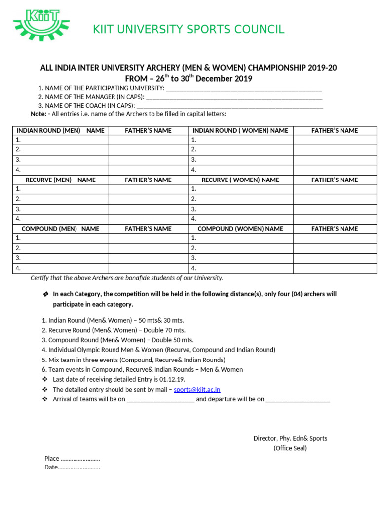 Archery Registration Form Template | PDF | Archery | Precision Sports