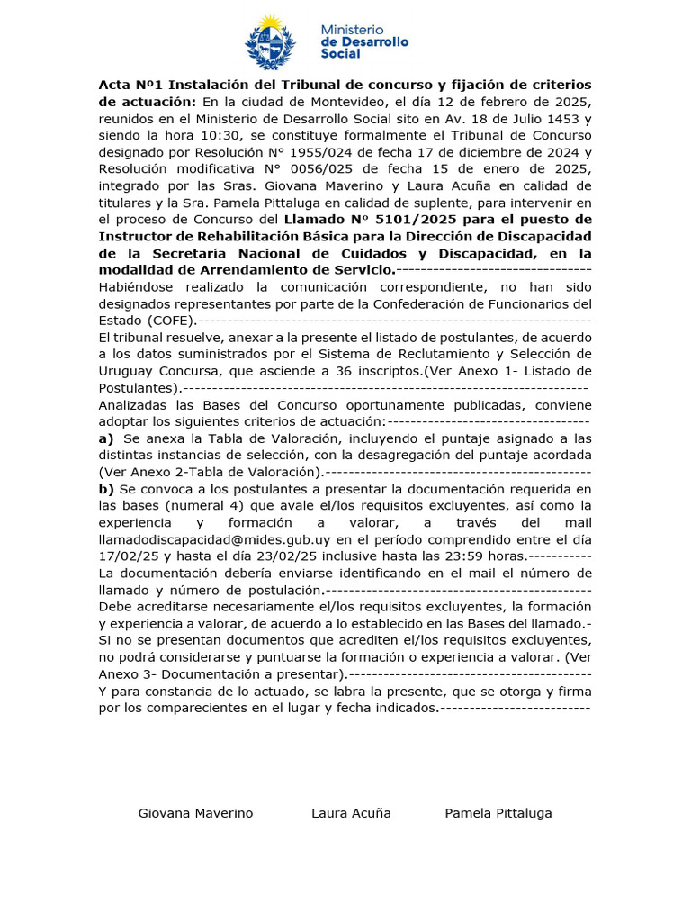 Acta N°1 Llamado 5101-2025 | PDF
