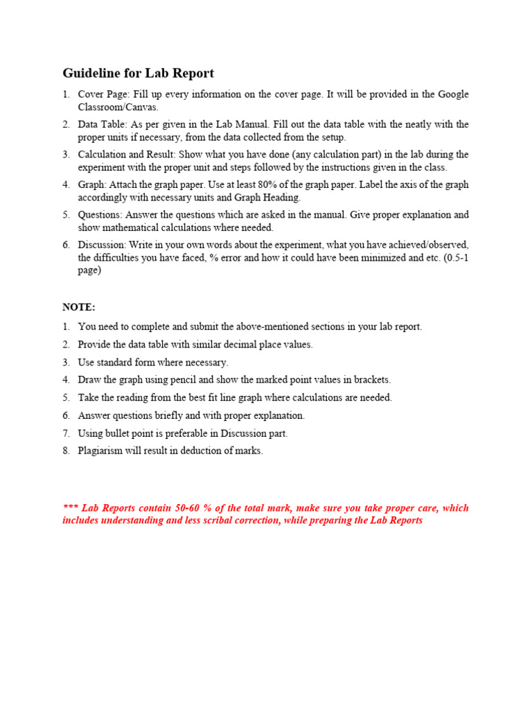 Guideline For Lab Report - PHY107L.20 | PDF