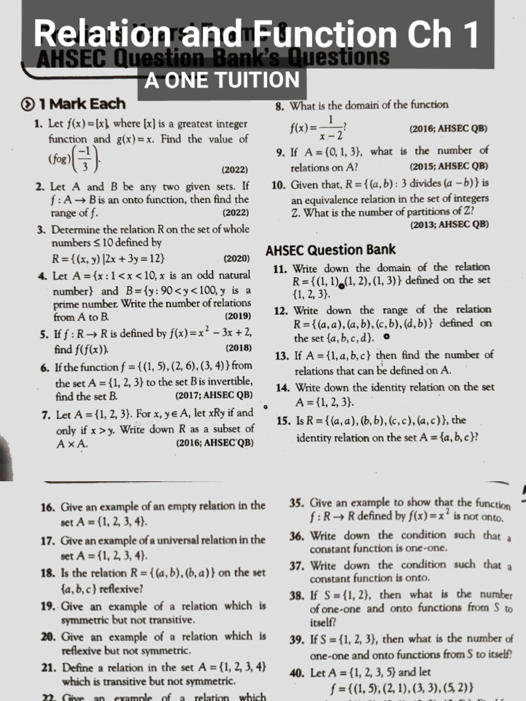 Relation and Function (Chapter 1) | PDF | Function (Mathematics ...