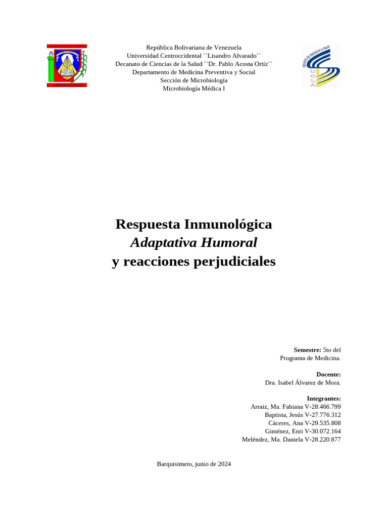 Inmunidad Adaptativa Humoral | PDF | Sistema complementario | Sistema inmune