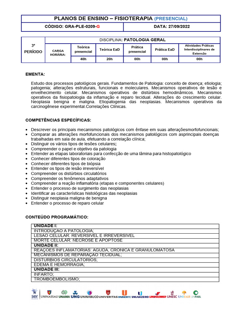 Ementa Patologia Geral | PDF | Patologia | Neoplasmas